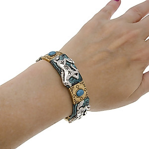 PammyJ Horse Bracelet Tri-Tone with Patina - Western Horse Stretch Bracelet
