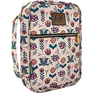 Bible Cover Bag for Women, Floral Bible Bag with Handle, Pockets and Zipper for Standard and Large Size Study Bible Case 10.2" X 2.7" X 7.5"