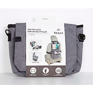 TEKIN Kids Car Seat Organizer with iPad Holder Backseat Car Organizer for long Trips for Kids Stroller Organizer Bag with Tablet Holder, Car Travel Accessories Kids Essentials Organizer Bag -Gray