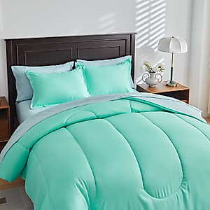UOZZI BEDDING Teal King Comforter Set 7 Pieces Bed in a Bag with Spring Comforter King Size,Blue Sheets, Pillowcases & Shams Reversible Soft All Season Bed Set