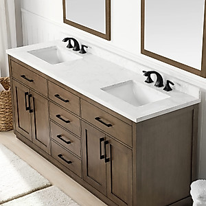 OVE Decors Maya Plus 72 in. Double Sink Bathroom Vanity in Almond Latte Finish, Black Hardware and Included Power Bar