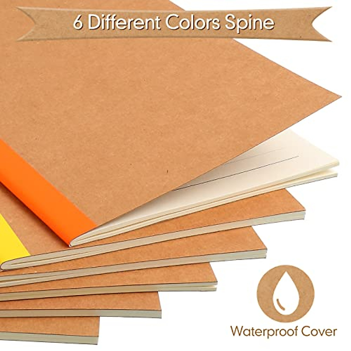 Composition Notebook Journals A5 Kraft Notebooks Kraft Cover with Rainbow Spines,120 Pages Ruled Lined Paper Notebook Bulk for Kids Students Office School Supplies, 8.3 x 5.5 Inch (48 Pcs)