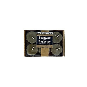 Candlestock Real Bayberry Tea Light Candle Pack - Pure Bayberry and Pure Beeswax Blend - Pack of 6 Natural Bayberry Tea Light Candles - Unscented Pure Bayberry