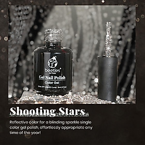 Beetles Black Glitter Gel Nail Polish, 1Pcs 15ML Glitter Gel Nail Polish Black Sparkle Reflective Shimmer Color Soak Off UV Lamp Disco Gel Polish Nail Art Manicure Salon DIY at Home Gifts for Her