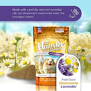 Little Hamster Odor Blaster | a New Generation Of Animal Bedding Deodorizer | Unique Formula for Slow Release | Natural Fresh Scent - Lavender & Chamomile | Up to 15 Weeks Supply | 3 x 0.5oz bags