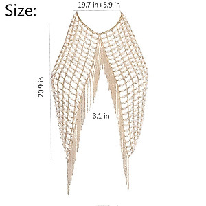 Bmirth Boho Gold Body Chain Pearl Tassel Waist Chain Sexy Bikini Bar Chain Rave Nightclub Party Body Accessory (B)