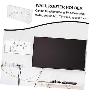 Amosfun 1pc Box STB Stand Router Wall Mount tv with Wall Mount Floating Wall Shelves Floating DVD Shelf Wall Storage Stand Wall-Mounted Rack Television Bracket Hole-Free Frame Ledge WPC