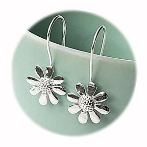 New Silver Plated Daisy Sunflower Flower Hook Dangle Drop Earrings Elegant Cute Unique Stunning Pretty jewerly Perfect for Any Occasion CRR01347INE