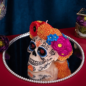 Dia De Los Muertos Floral Skull Scented Candle for Day of The Dead Mexico Decoration