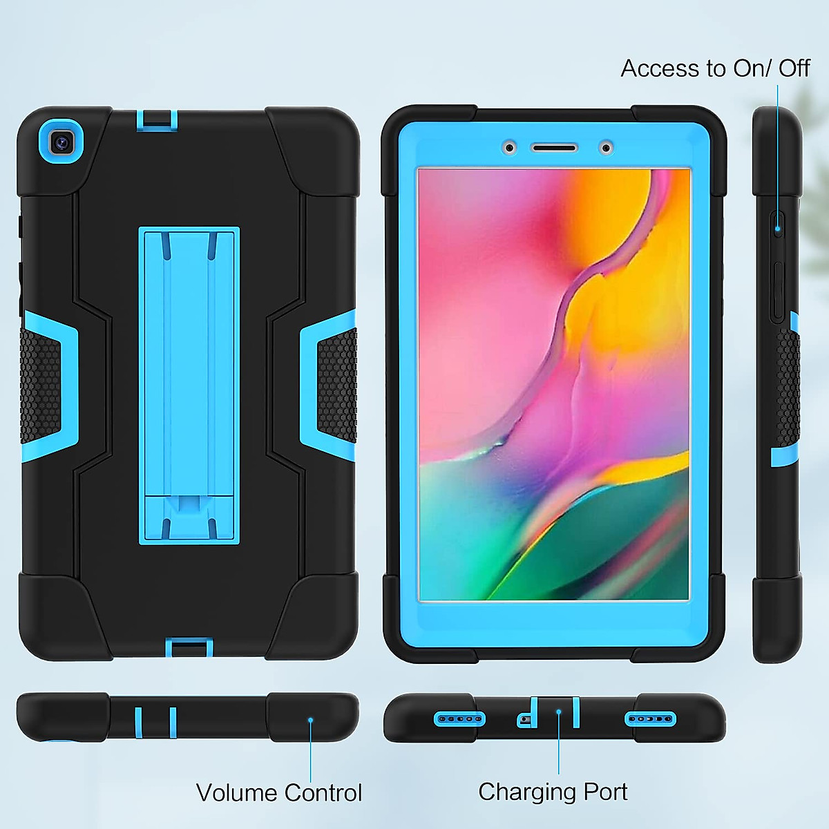 Cantis Case for Samsung Galaxy Tab A T290/T295 (2019 Version), Slim Heavy Duty Shockproof Rugged Protective Case with Kickstand for 8.0 inch Galaxy Tab A Cover for Kids (Black+Blue)