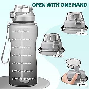 4AMinLA Motivational Water Bottle 64/100oz Half Gallon Jug with Straw and Time Marker Large Capacity Leakproof BPA Free Fitness Sports Water Bottle (white+gray, 100oz)