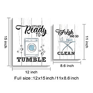Kas Home 2 Panels Laundry Room Decor Laundry Room Wall Sign Tumble Fresh Clean Canvas Laundry Wall Art Plaque Farmhouse Laundry Rules Wall Decor (White - laundry, 12 x 15 inch + 8.6 x 11 inch)