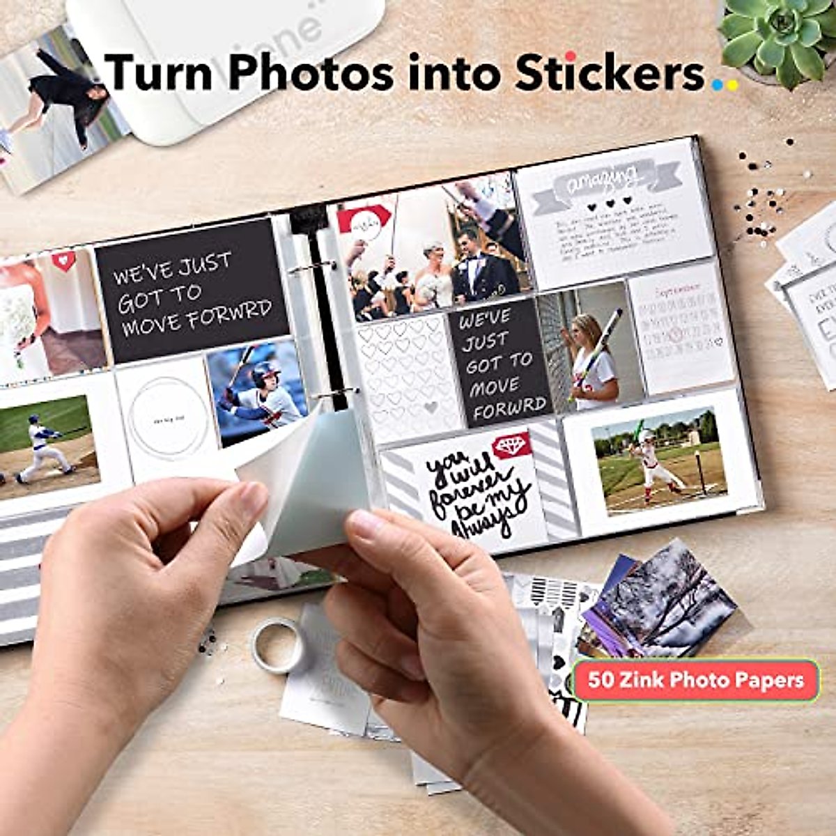 Liene 2x3” Photo Printer, Mini Instant Portable Photo Printer Bundle w/ 50 Zink Adhesive Paper, Bluetooth 5.0, Compatible w/iOS & Android, Small Picture Printer for iPhone, Smartphone, White