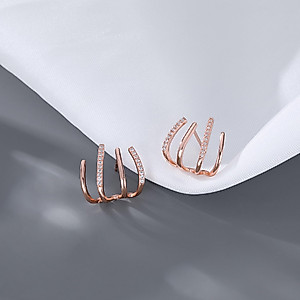 SLUYNZ Solid 925 Sterling Silver Claw Earrings Huggie for Women Half Hoop Earrings Cuff Earrings Wrap (C-Rose Gold Plated)