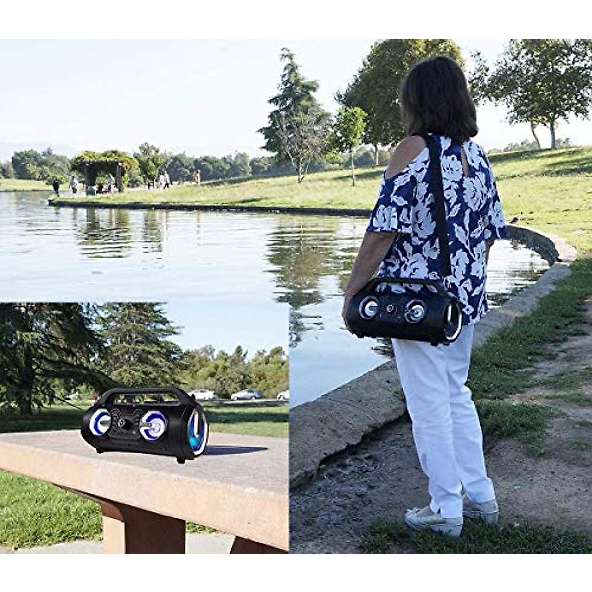 Boytone BT-16S Portable Bluetooth Boombox Speaker, Indoor/Outdoor, 25W, Loud Sound, Deeper Bass, EQ, 5" Subwoofer, 2 x 3 Tweeter, FM, 9H Playtime, USB, Micro SD, AUX, Microphone, Recording, LED Light