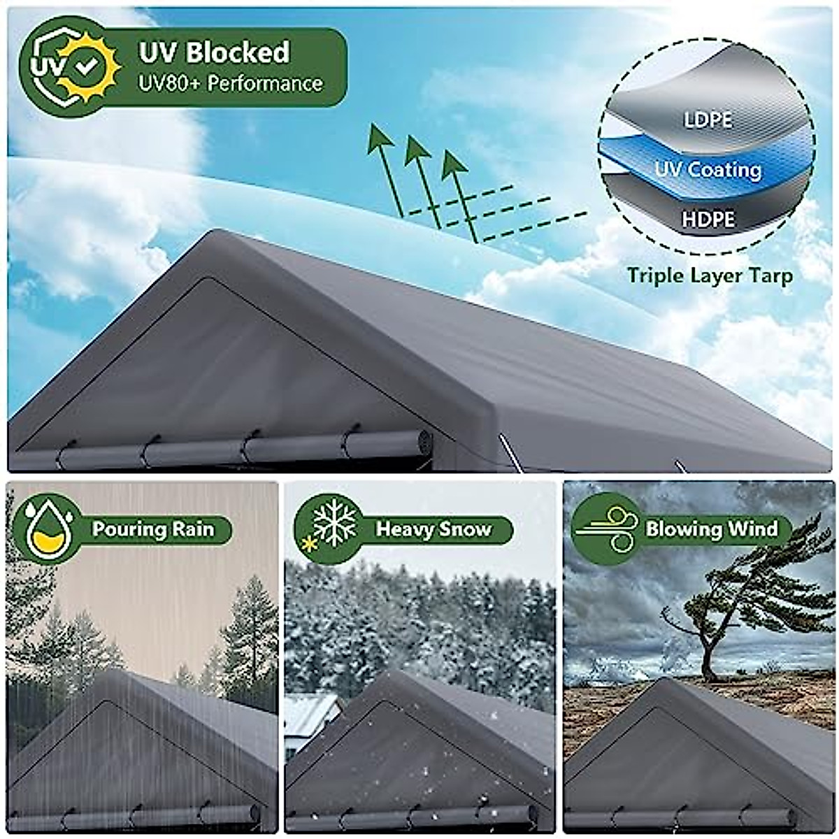 Carport 10'x20' Heavy Duty Canopy Steel,Portable Garage Party Tent,Portable Garage with Removable Sidewalls & Doors All-Season Tarp for Car,Truck,SUV,Party(Grey)