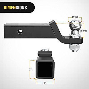 Nilight Trailer Hitch Ball Mount with 2-Inch Trailer Ball & 5/8" Hitch Pin Clip Fits 2-Inch Receiver 7500 lbs 2" Drop,2 Years Warranty
