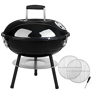 Joyfair Charcoal Grill with 2 Grilling Racks, 14in Small Portable BBQ Grill with Lid for Outdoor Camping/Patio/Backyard Barbecue/Tabletop Cooking, Enamel Coated & Dual Vent System, Black