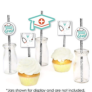 Big Dot of Happiness Medical School Grad - Paper Straw Decor - Doctor Graduation Party Striped Decorative Straws - Set of 24