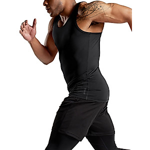 ATHLIO Men's Cool Dry Compression Sleeveless Tank Top, Sports Running Basketball Workout Base Layer, 3pack Tank Top Black/Black/Black, Small