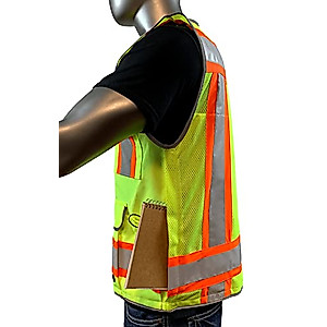 REXZUS A Reflective Safety Vest For mens Class 2 Heavy Woven Two Tone Engineer Hi Viz Safety Vest 3M Tape (Yellow, Medium)