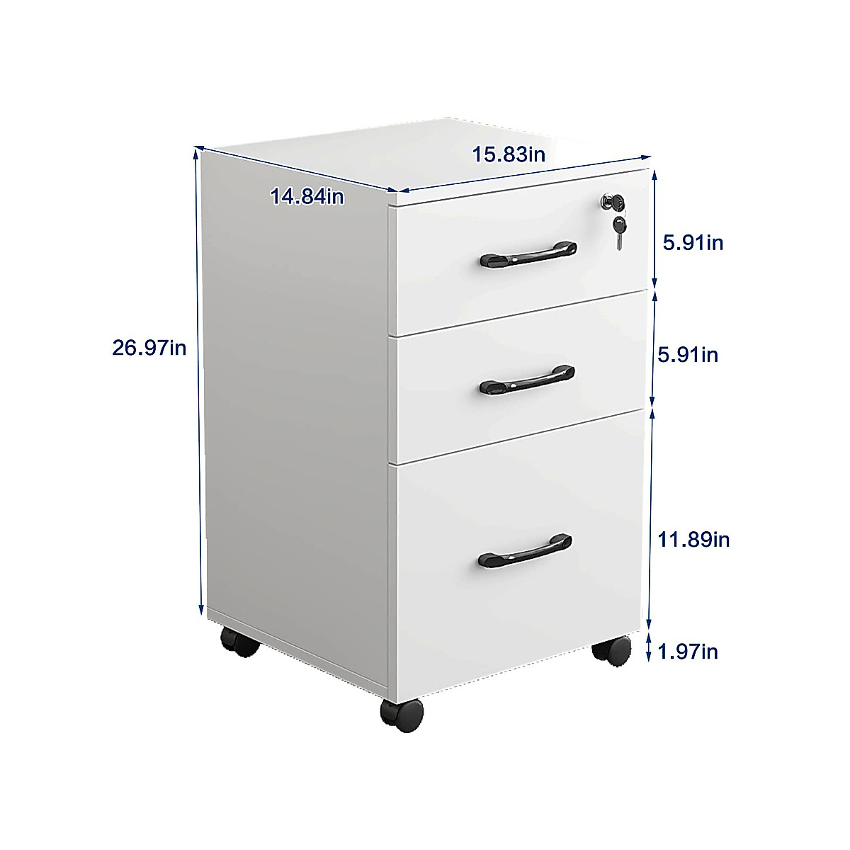 YQ JENMW 3 Drawers File Cabinet, Rolling Mobile Vertical Filing Cabinet with Lock, Wood Under Desk File Cabinet with Wheels for Supplies Files, and Materials,Mobile File Cabinet for Home Office,White