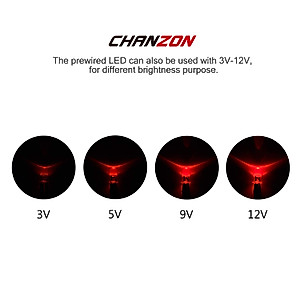 CHANZON 20 pcs Pre-Wired 5mm Red LED Diode Lights (Clear Round Transparent Lens DC 12V) with 680 ohms 1/4W Resistor and 24awg Wire Indicator Light Emitting Diodes Lighting Bulb 5mmled