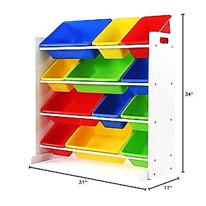 Humble Crew, White/Primary Kids' Toy Storage Organizer with 12 Plastic Bins & Crew, White/Primary Kids Book Rack Storage Bookshelf