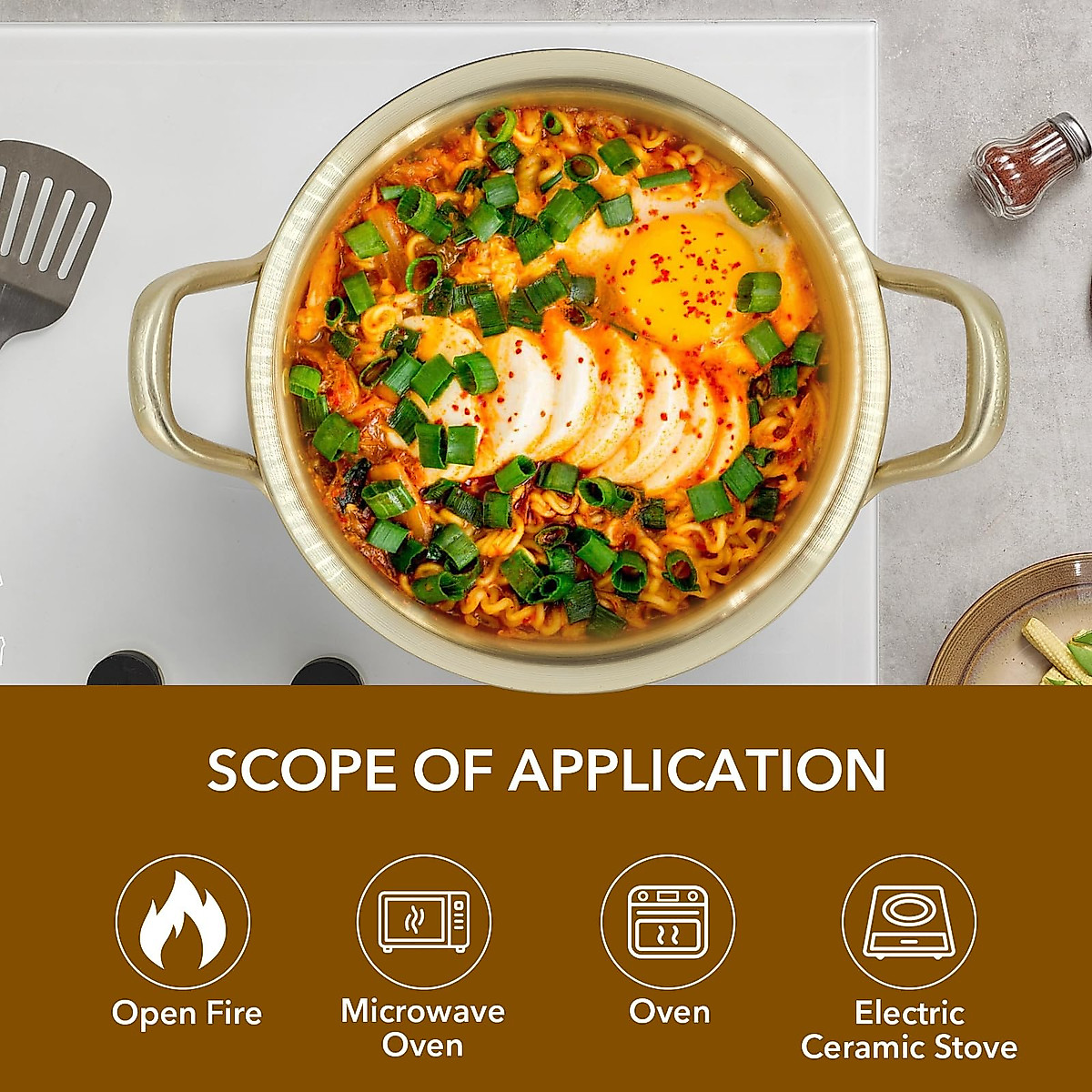 SSHAN Korean Ramen Pot with Lid - Light Weight Ramen Cooker Pot, Korean Cookware Noodle Pot Fast Heating for Kitchen Cookware, Easy Light Stockpot Soup Pot, Healthy, Sturdy, & Dishwasher Safe (16cm)