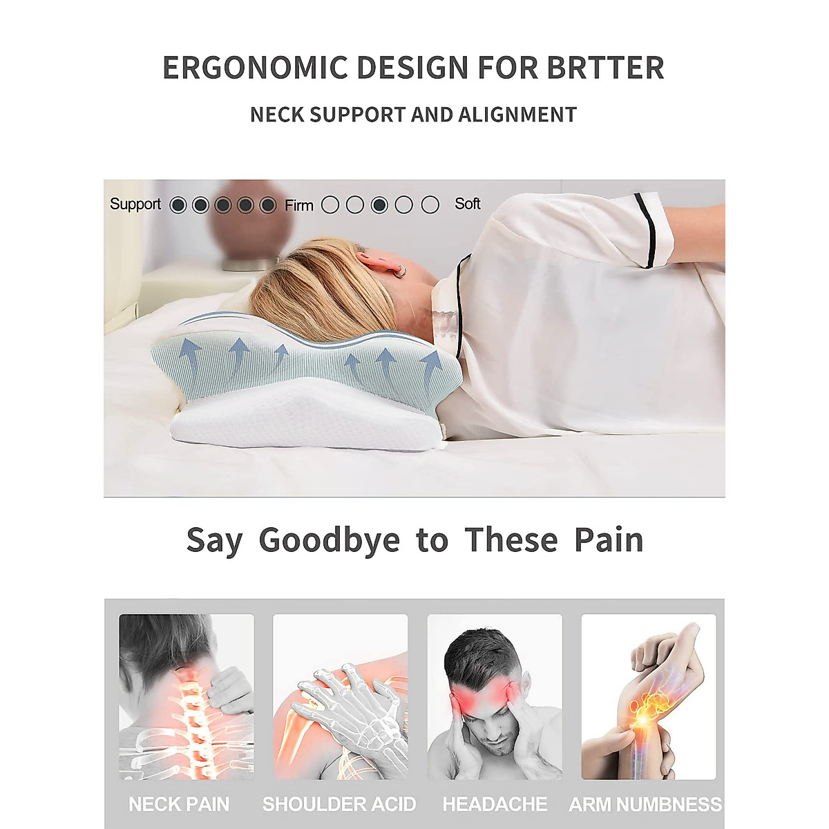 Bespilow Cervical Pillow for Neck and Shoulder Pain Relief,Contour Memory Foam Pillow with Hole,Ergonomic Orthopedic Neck Support Pillow for Side,Back and Stomach Sleepers with Breathable Pillowcase