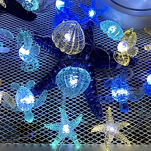 Ocean Themed String Lights Marine Life Night Lights Beach Décor Sea Turtle Seahorse Starfish Clam Decorative Lights Battery Operated USB Plug in 30LED 10ft Christmas Tree Ornaments Holiday Bedroom