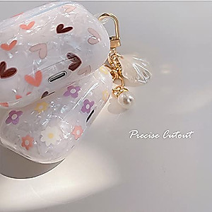 PHOEACC Cute Airpod Pro 2019 Case (NOT for Airpod 3rd 2021) Flower with Shell Pearl Keychain White Marble Soft TPU Protective Cover Compatible with AirPods Pro Case for Girls Teens Women (Floral)