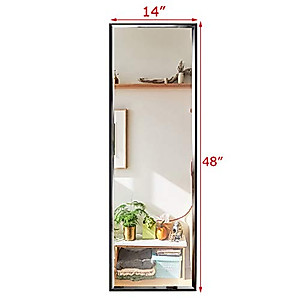 PETAFLOP 14x48 Inch Full Length Mirror Wall Mounted, Large Body Door Mirror with Rectangular Framed for Bedroom Bathroom Living Room Decor, Black