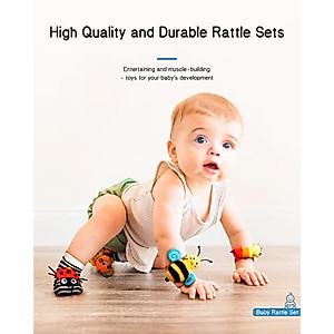 Baby Wrist Rattle Socks and Foot Finder Set, Perfect Baby Toys for 0-12 Months Newborn Boys and Girls As Baby Shower Gifts, Garden Bug Series