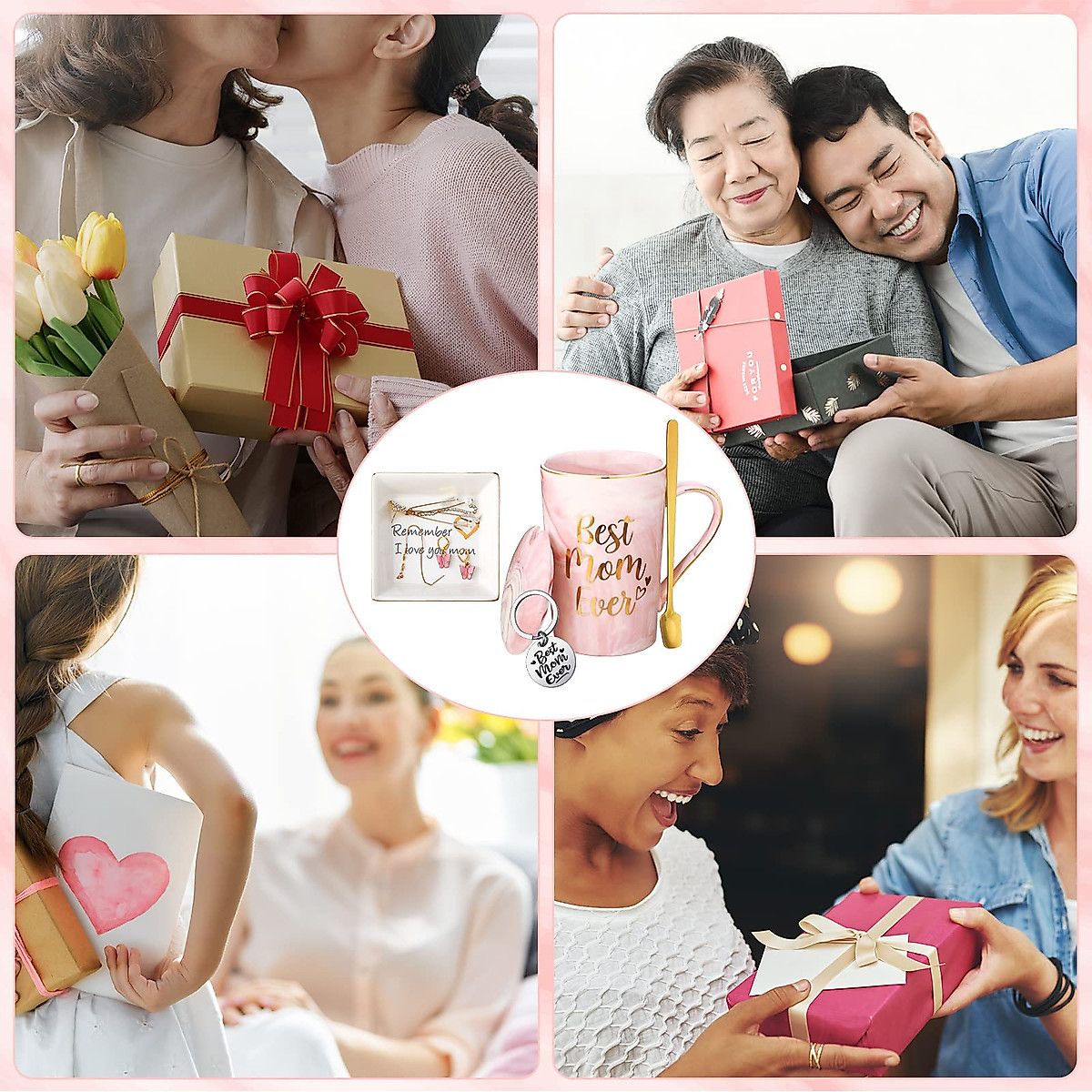 Nuanchu 3 Pcs Mother's Day Gifts for Mom Include Best Mom Ever Coffee Mug Remember I Love You Mom Ceramic Ring Dish Best Mom Ever Keychain for Mom from Daughter and Son