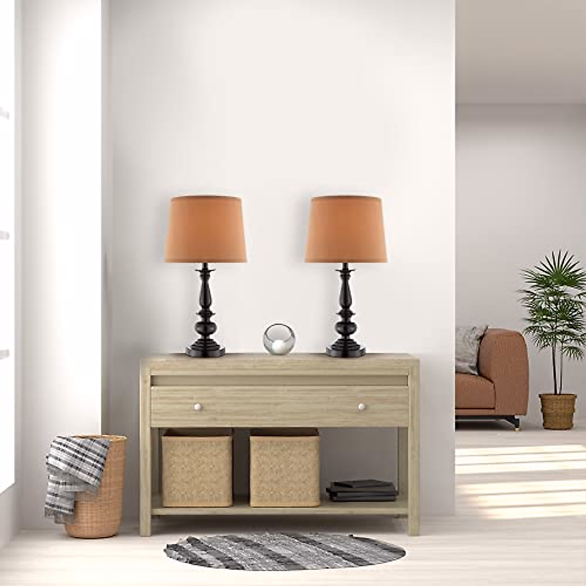 Catalina 18842-002 Traditional 2-Piece Matching Trophy Table Lamp Set with Coffee Silken Shades, 22.25, Classic Oil Rubbed Bronze