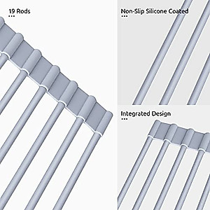 U-Taste Roll Up Dish Drying Rack 16.5 by 13.7 Inches, Over The Sink Foldable Multipurpose Silicone Dish Drainer Warm Gray, Small