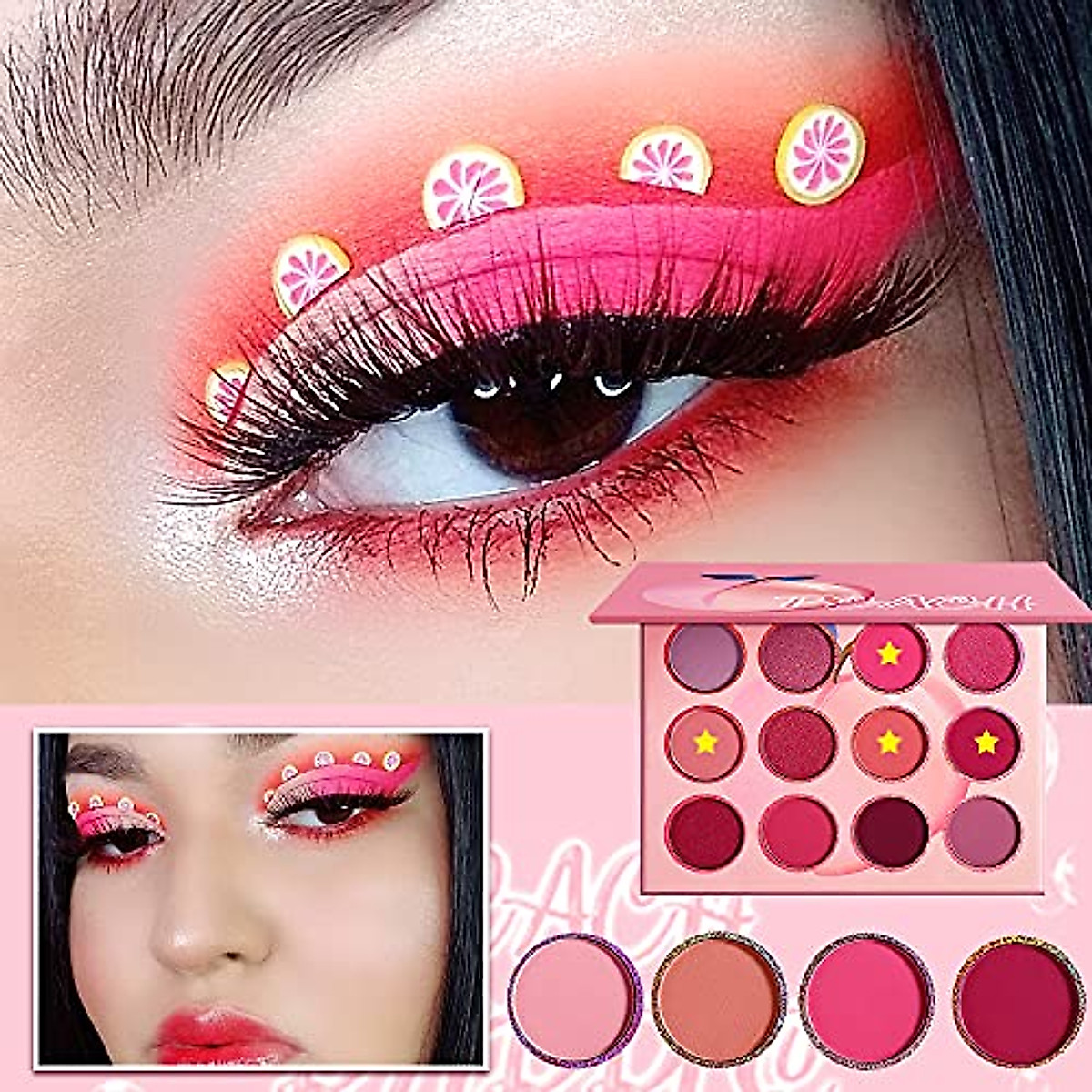 ecofavor Pink Eyeshadow Palette,Professional Matte Shimmer Metallic 12 Shades, Eyes Shadows Makeup Pallet, High Pigmented Waterproof Small and Cute Makeup Pallete
