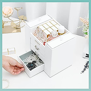 Homde Jewelry Organizer for Girls Women Jewelry Box Necklaces Rings Earrings Display Stand Jewelry Storage Holder Case for Bracelets Watches Sunglasses (White)