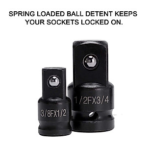 HELAKLS 6-Piece Impact Adapter and Reducer Socket Set, 1/4 3/8 1/2 3/4 Inch Female To Male Air Square Drive and Wrench Conversion Kit, Cr-Mo Steel, Ball Detent, Hand Tools With Case