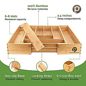 Pristine Bamboo Silverware Tray for Drawer Organizer - Kitchen Drawer Organizer - Cutlery Organizer - Silverware Organizer, Flatware Silverware Holder, Expandable Adjustable Wooden Dividers (8-Slots)