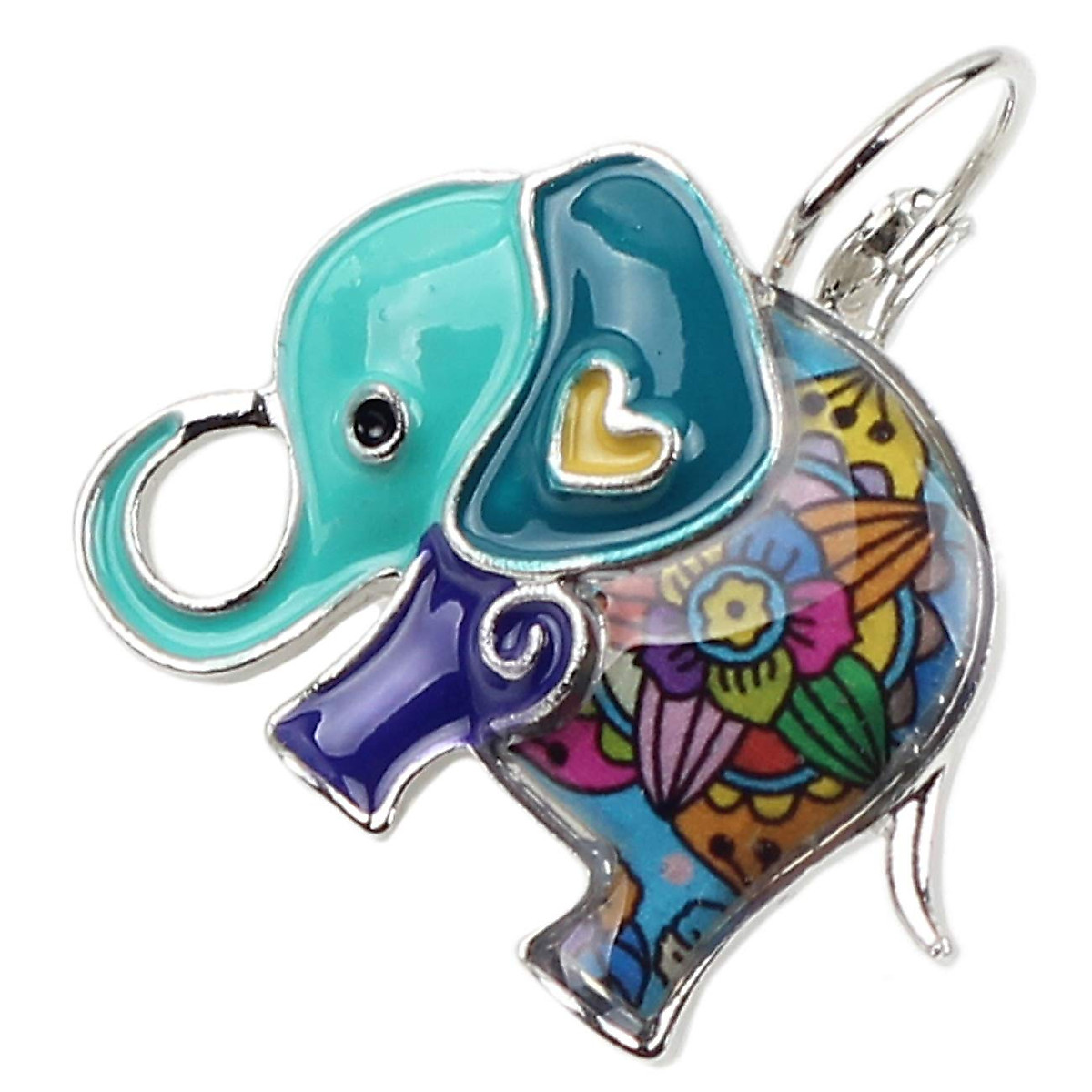NEWEI Cute Zinc Alloy Enamel Elephant Earrings Leverback Dangle Hoop Jungle Animals Jewelry for Women Gifts Charms (Blue)