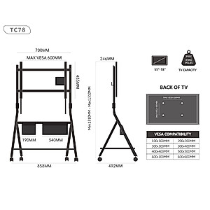 FITUEYES Design Mobile TV Stand for 55 60 65 75 78 Inch TV, TV Cart Floor Stand with Mount for LCD/LED Flat Curved Screens, Modern Corner TV Stand with Wooden Storage Shelves, Collector Series