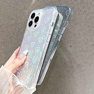 SmoBea Compatible with iPhone 14 Pro Max Case (No Fit iPhone 14 Plus), Holographic Laser Bling Heart Soft & Flexible TPU and Hard PC Shockproof Cover Women Girls Phone Case (Heart/Clear)