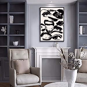 ZARTMYY 70s retro Black and White Wall Art, Hippie Quirky abstractCanvas Prints,Weird Eyes and Mouths funky Aesthetic Poster，Neutral Preppy Wall Art Eclectic Apartment Decor Pictures Unframed