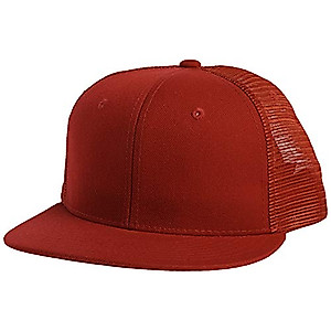 DECKY 6 Panel Flat Bill Trucker Cap, Red