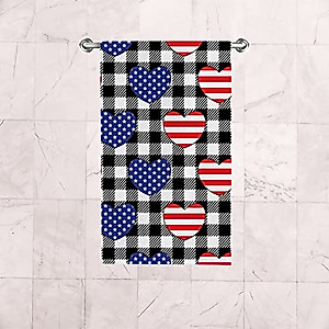BVOGOS Bath Hand Kitchen Towels Love America Heart Washcloth 2 Pack Absorbent Patriotic Independence Day 4th July Towel