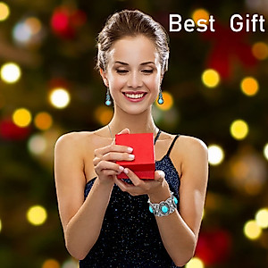 Sureio 3 Pcs Western Jewelry for Women Bohemian Turquoise Set Turquoise Pendant Necklace Western Dangle Earrings Turquoise Bracelet