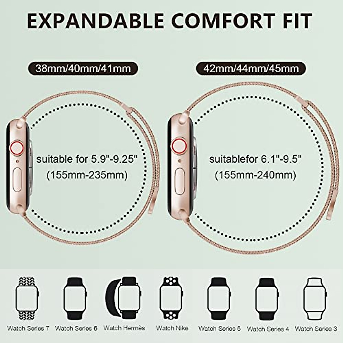 Marge Plus Compatible with Apple Watch Band Series Ultra 8 7 6 5 4 3 2 1 SE 38mm 40mm 41mm 42mm 44mm 45mm 49mm Women and Men, Stainless Steel Mesh Loop Magnetic Clasp Replacement for iWatch Bands (41mm/40mm/38mm, Champagne Gold).
