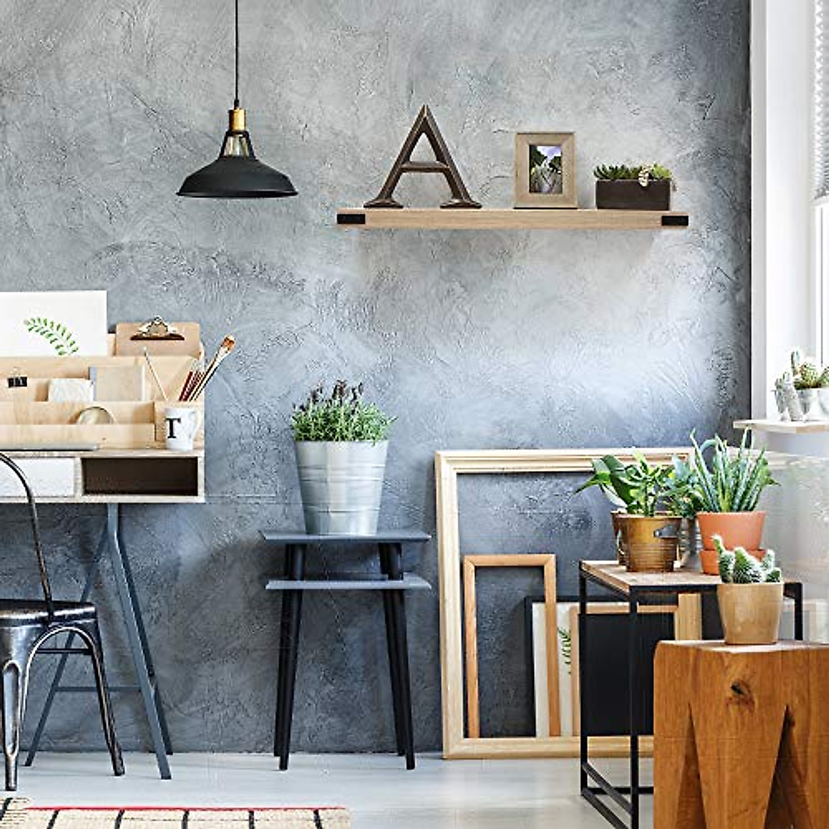 InPlace 36" W x 9.25" D x 2" H Oak Floating Shelf with Metal Corners 9602068E